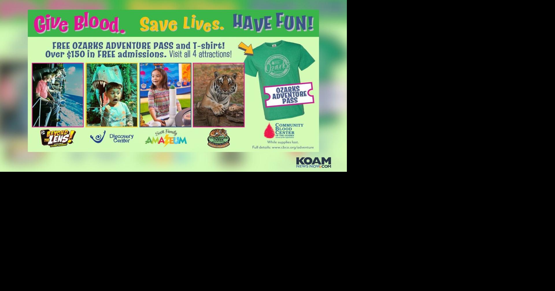 "Give Blood. Save Lives. Have Fun!" donate blood, get free attraction ...