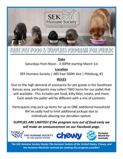 A pet goods assistance program help pet owners with basic pet needs ...