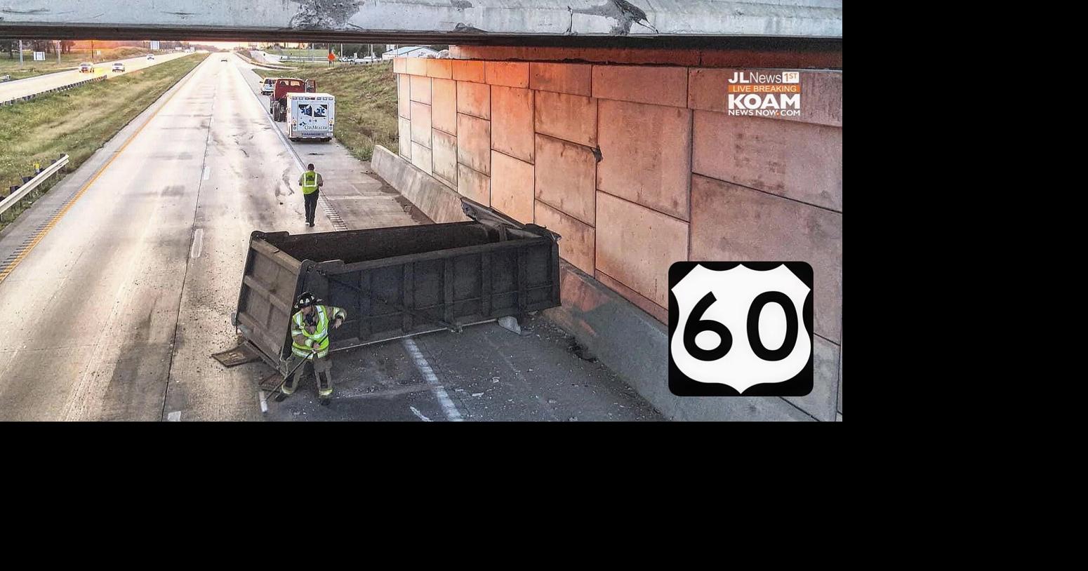 Dump truck on US-60, raised bed damages overpass in Springfield ...