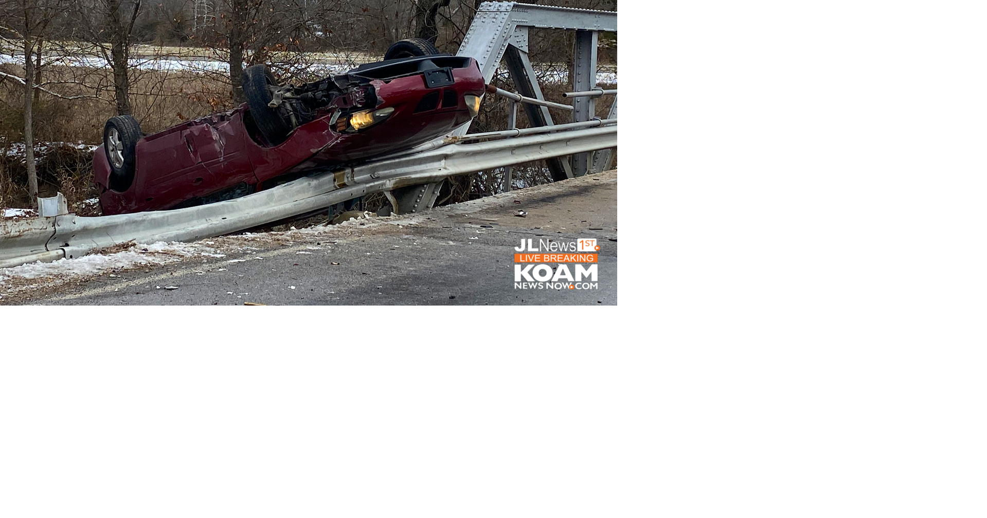 Car takes out guardrail, overturning at truss bridge on Dutch Elm ...