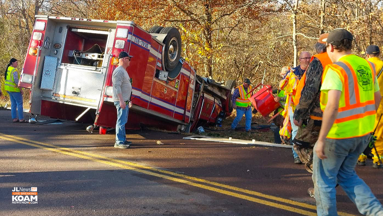 Fire truck overturns in crash responding to fire near Lake of the ...
