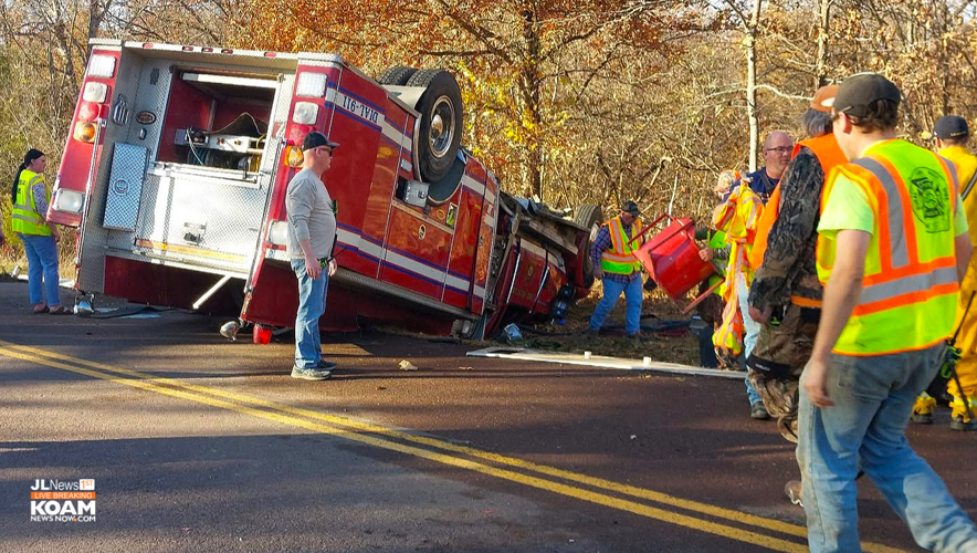 Fire truck overturns in crash responding to fire near Lake of the ...