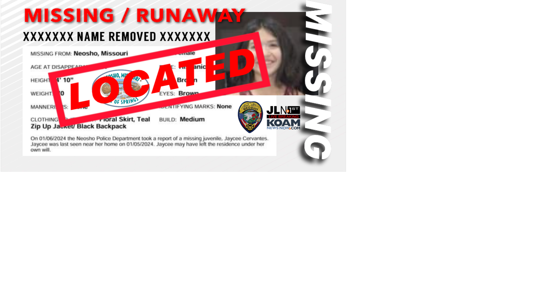 11-year-old Missing/Runaway child in Neosho | Joplin News First ...