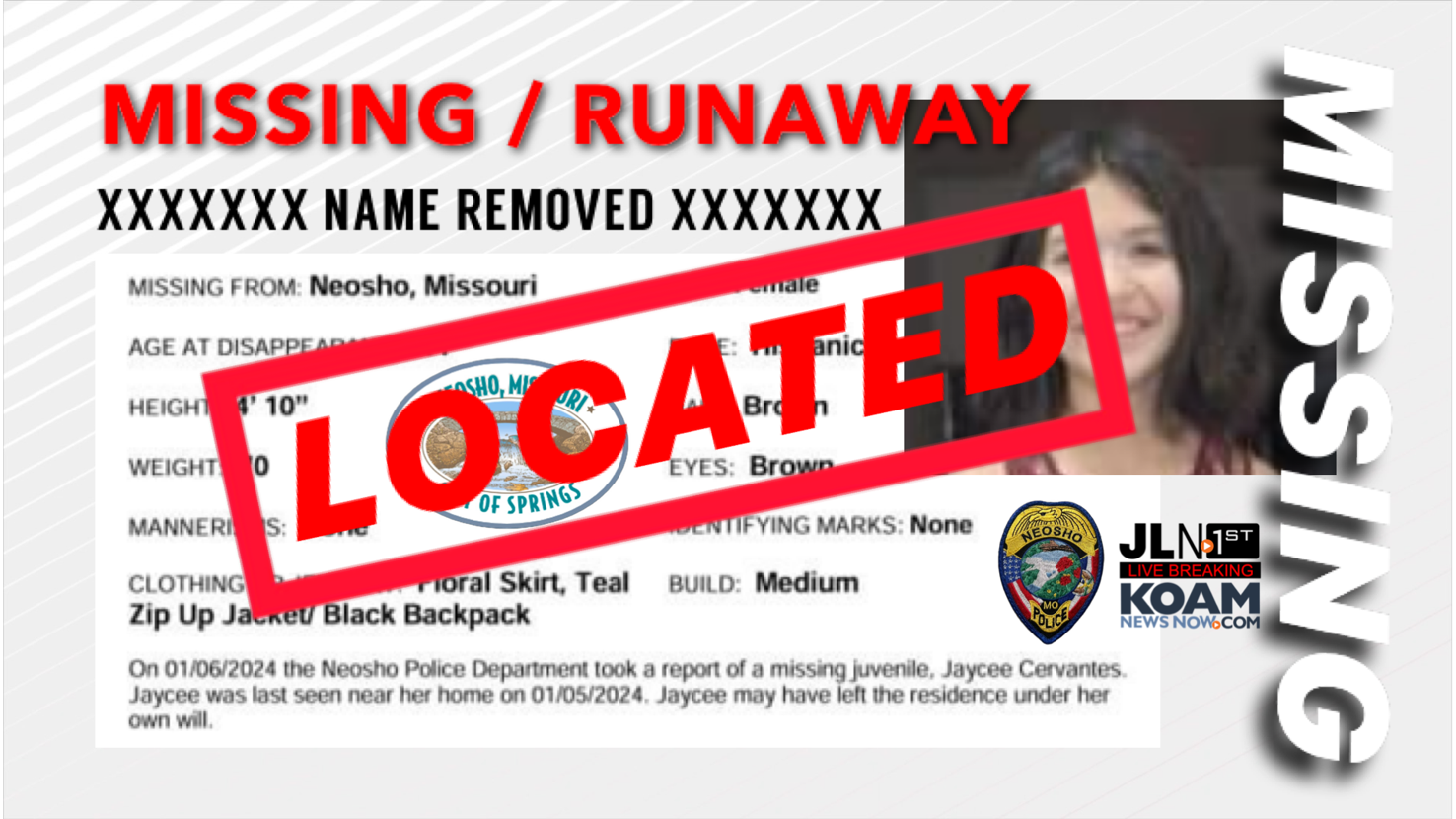 11-year-old Missing/Runaway child in Neosho | Joplin News First | koamnewsnow.com