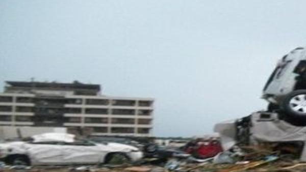 mangled car from tornado