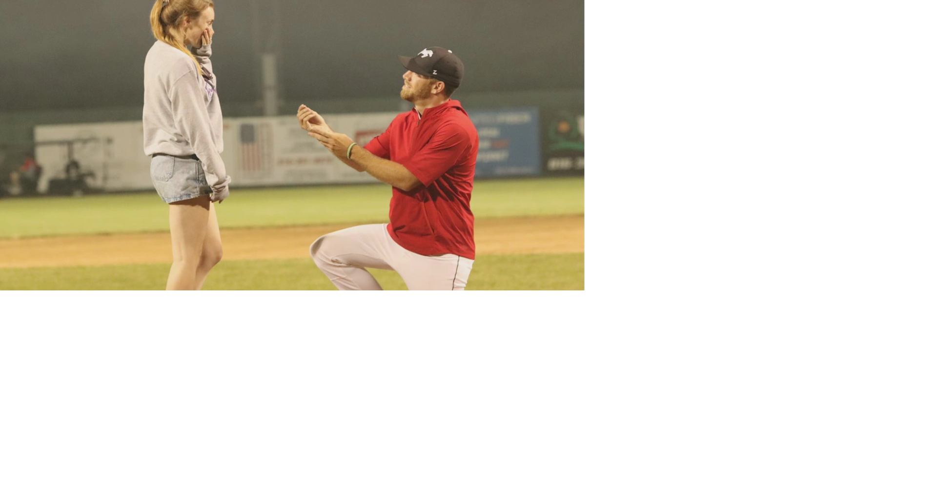 St. Joseph Mustangs pitching coach Mack Stephenson proposes to girlfriend at Phil Welch Stadium ...