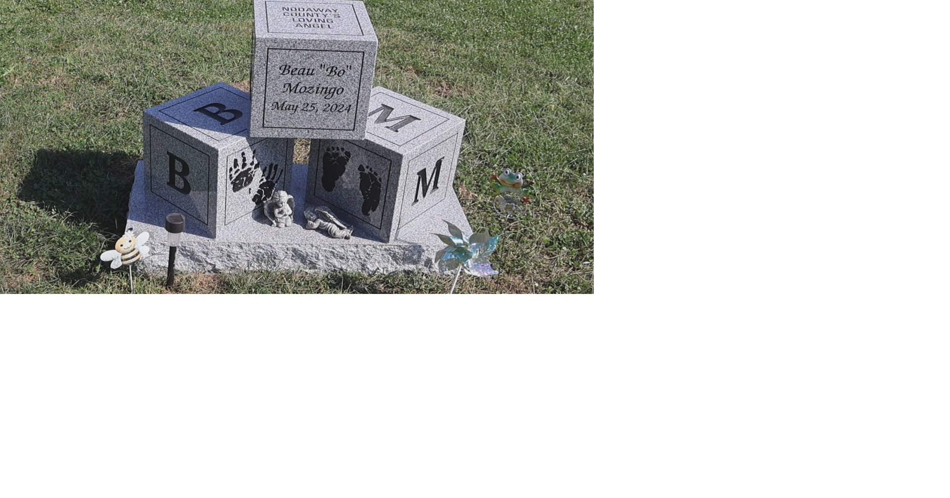 Memorial erected for baby Beau "Bo" Mozingo, infant found at Mozingo Lake last year | News | kq2.com