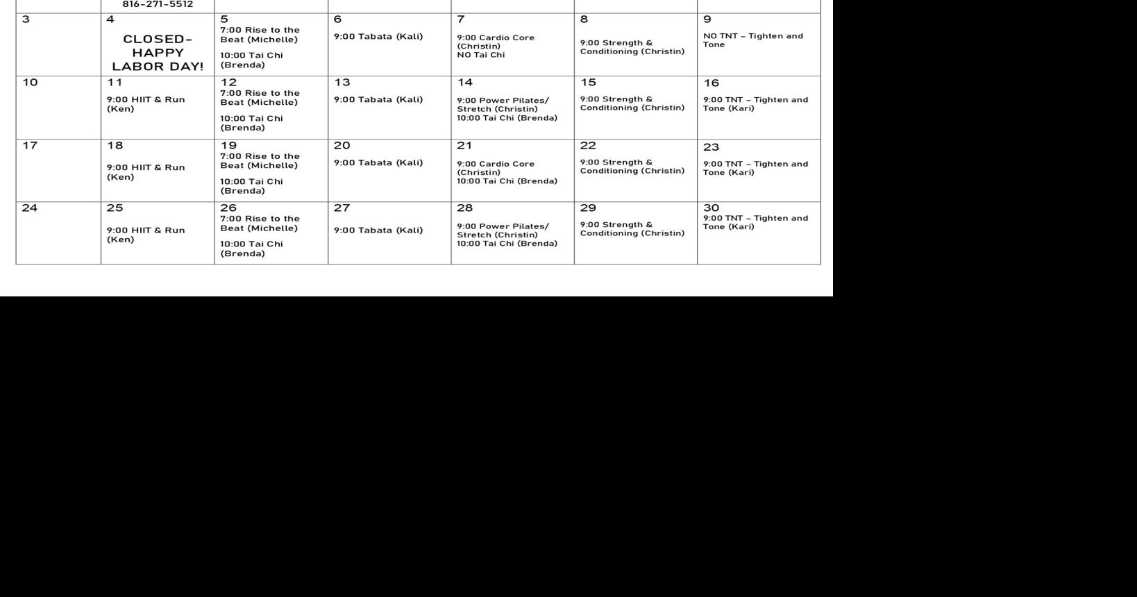 St. Joseph Rec Center September Fitness Activities Calendar | Local ...