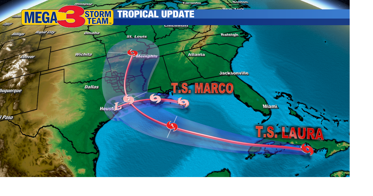 KTBS MEGA 3 StormTeam projection for Marco, Laura | Hurricane Tracker ...