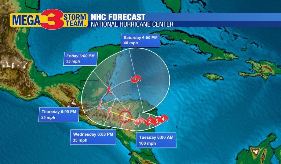 Forecast Path of Major Hurricane Eta from the National Hurricane Center ...
