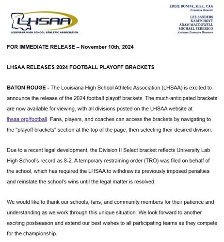 LHSAA football playoff brackets released | Sports | ktbs.com