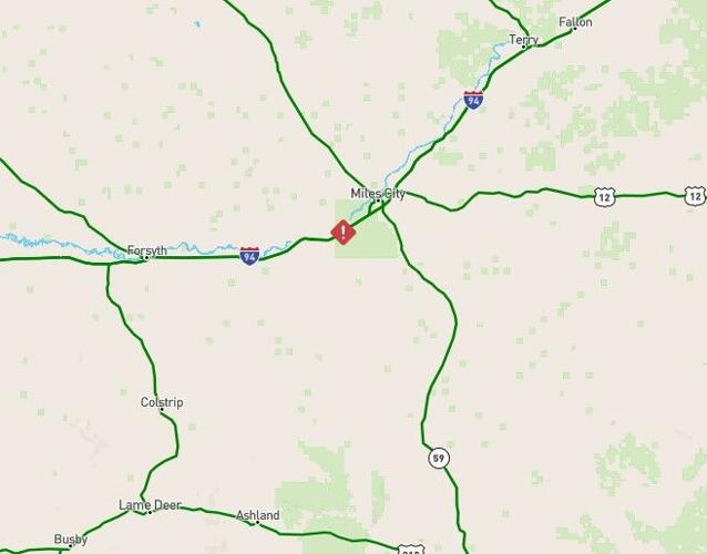 Disabled semi-truck blocking right lane on I-94 near Miles City ...