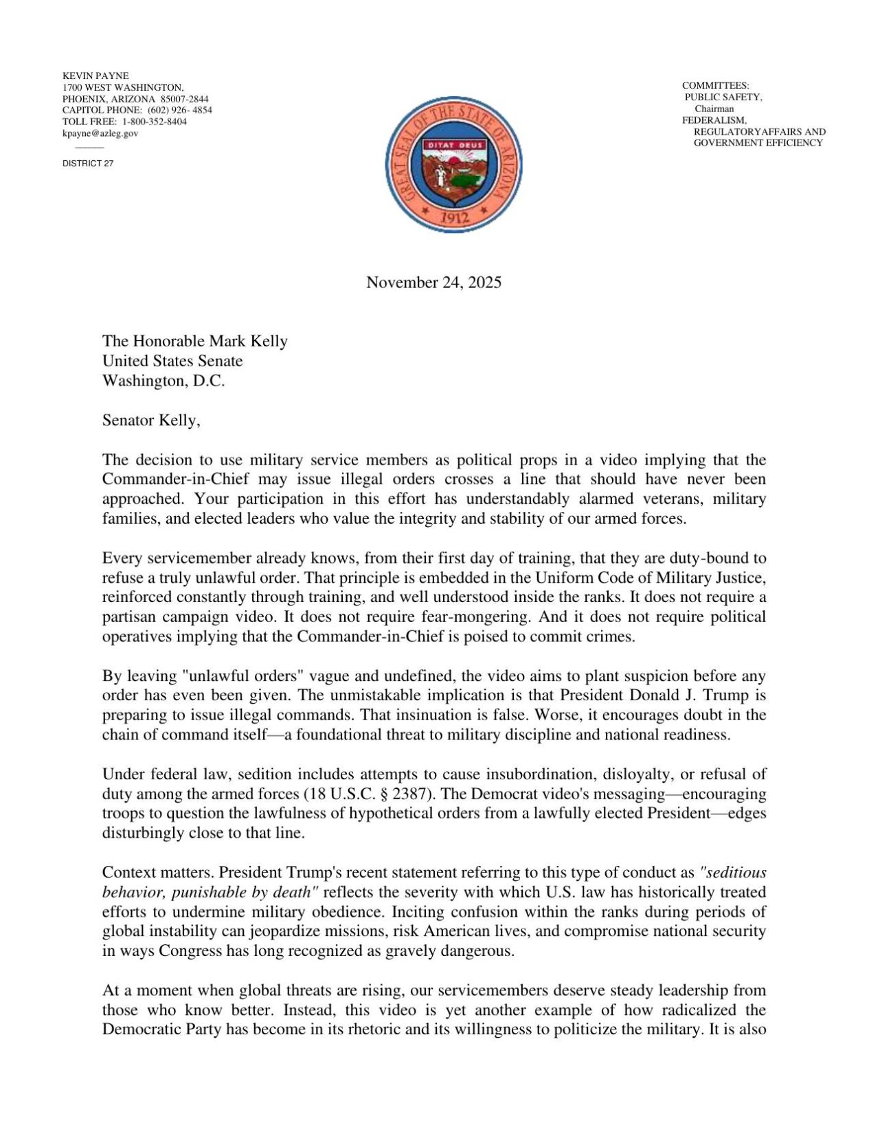 Arizona lawmakers react to the Pentagon investigating Sen. Mark Kelly ...
