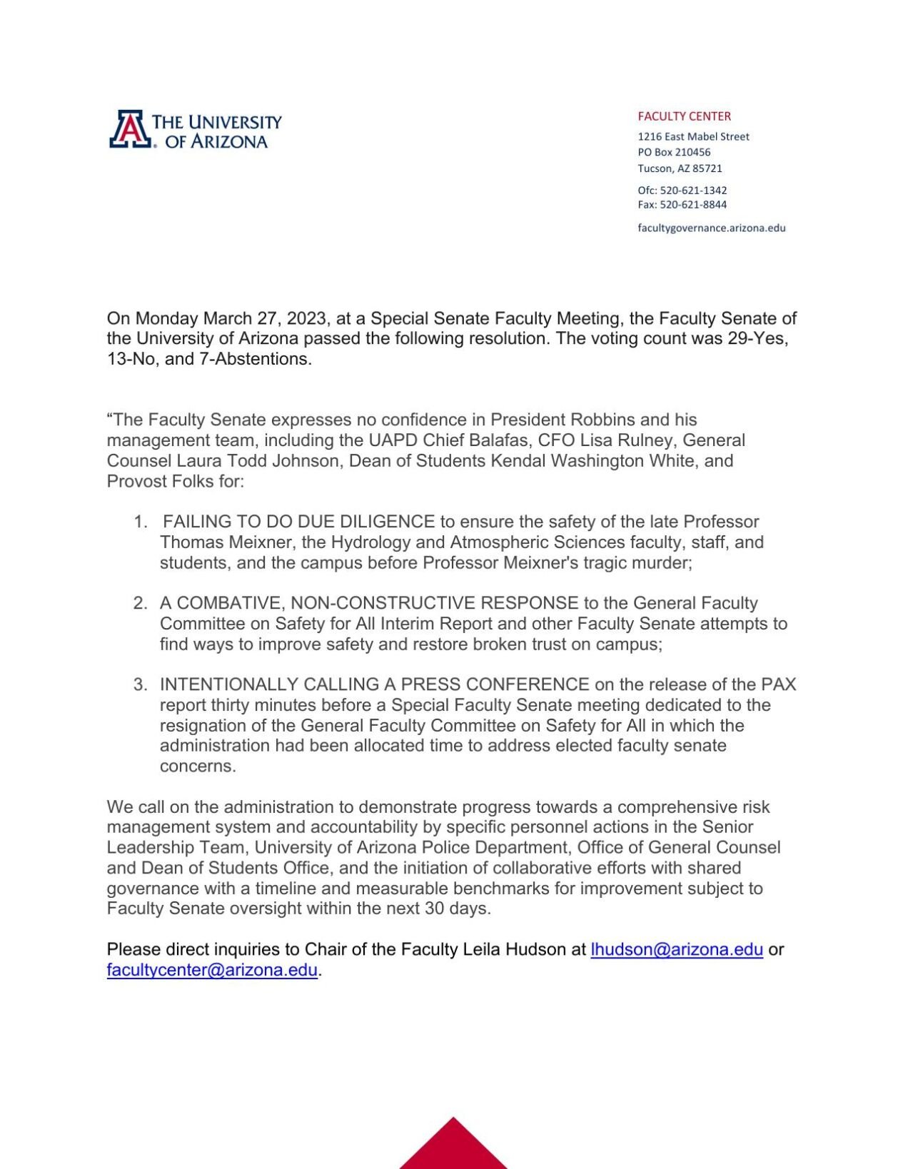 Faculty Senate gives vote of 'No Confidence' in UA President Robbins ...