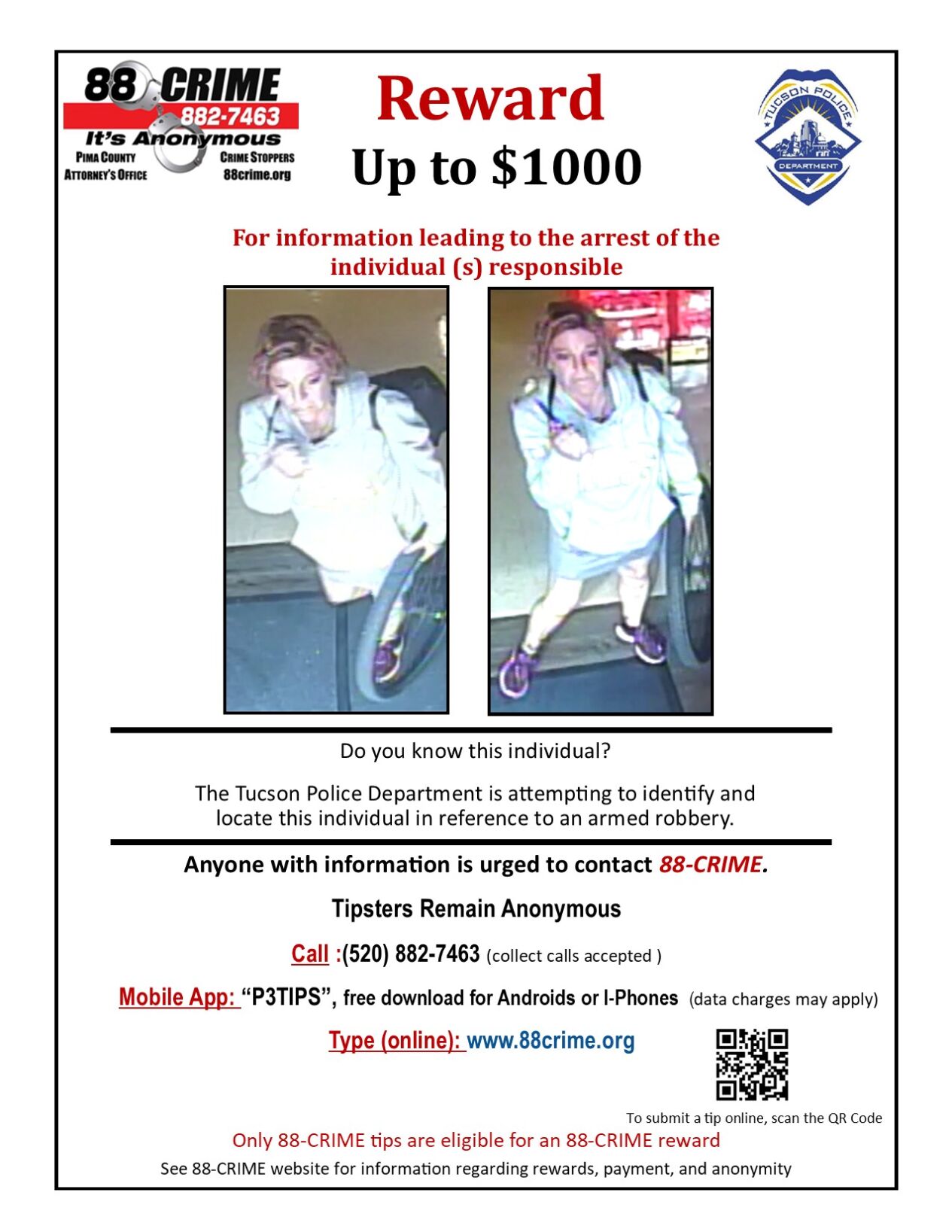 Reward offered for suspect in connection with armed robbery in Tucson ...
