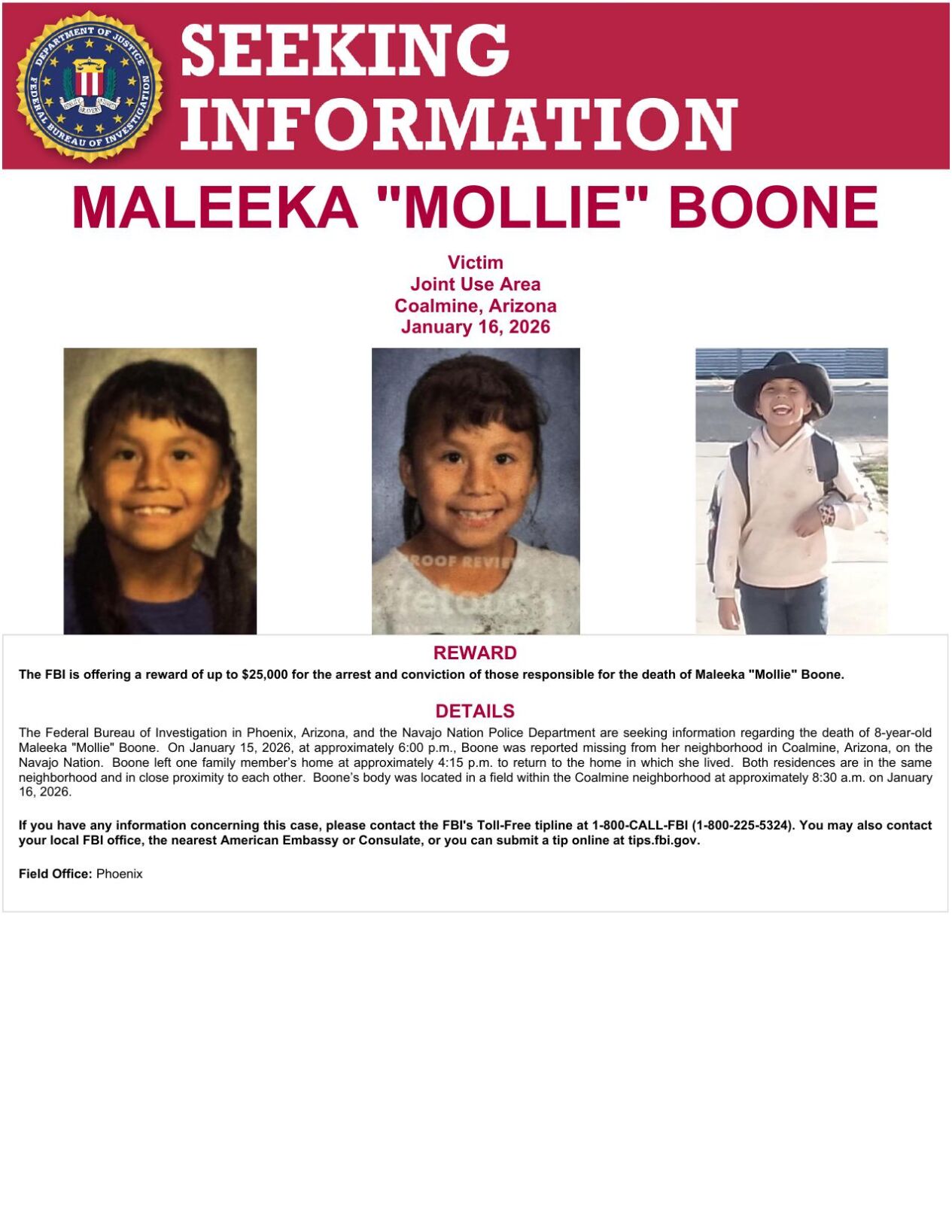 FBI and Navajo Police seek new info related to Maleeka 'Mollie' Boone's ...