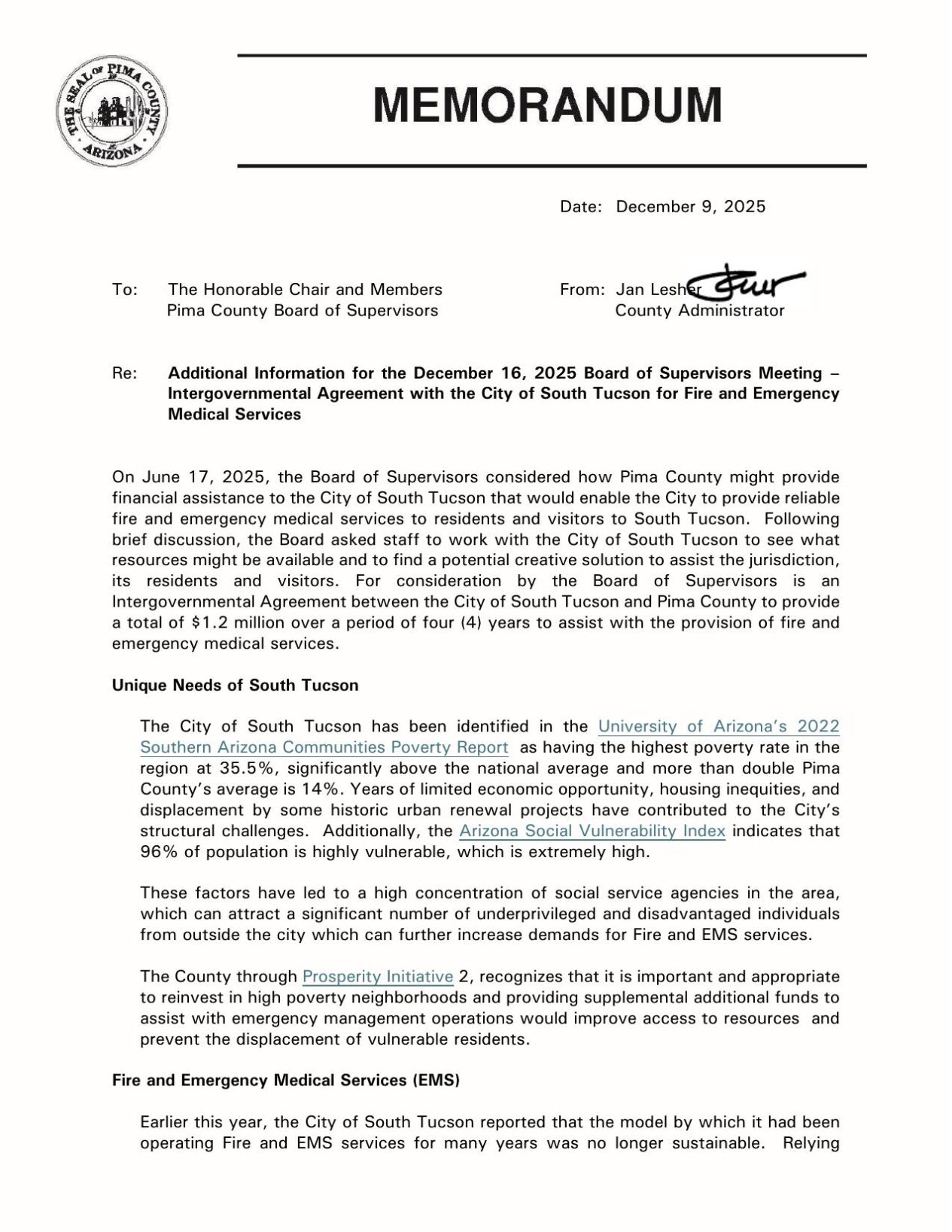 Pima County considers $1.2M support for South Tucson's emergency ...