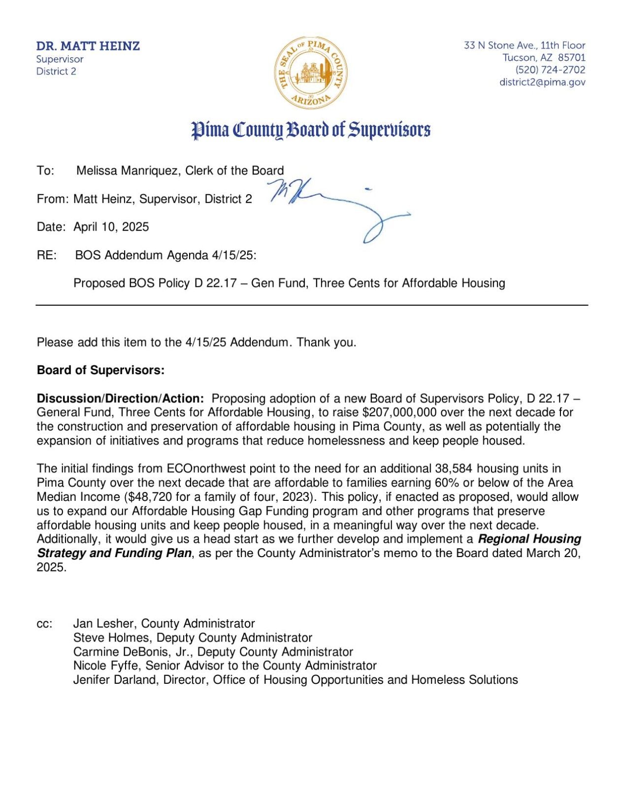 Heinz Proposes Plan For Affordable Housing In Pima County Local News