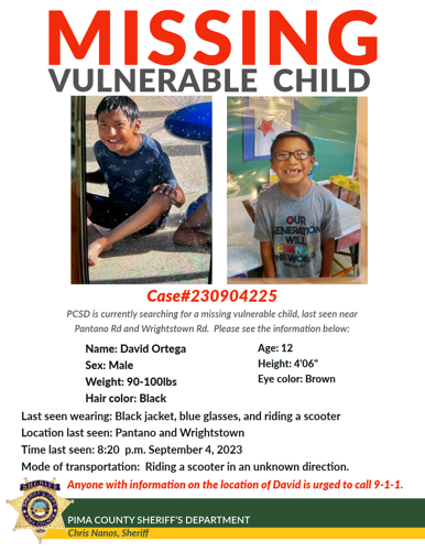 PCSD searching for missing 12-year-old child | Local News | kvoa.com