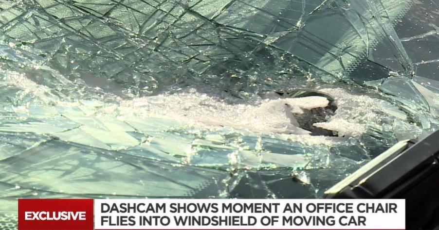 ‘It came out of nowhere!:’ Dashcam footage shows office chair flying ...