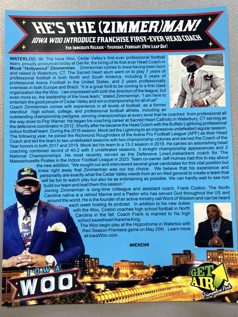 Iowa Woo announces Mook Zimmerman as Head Coach | Waterloo | kwwl.com