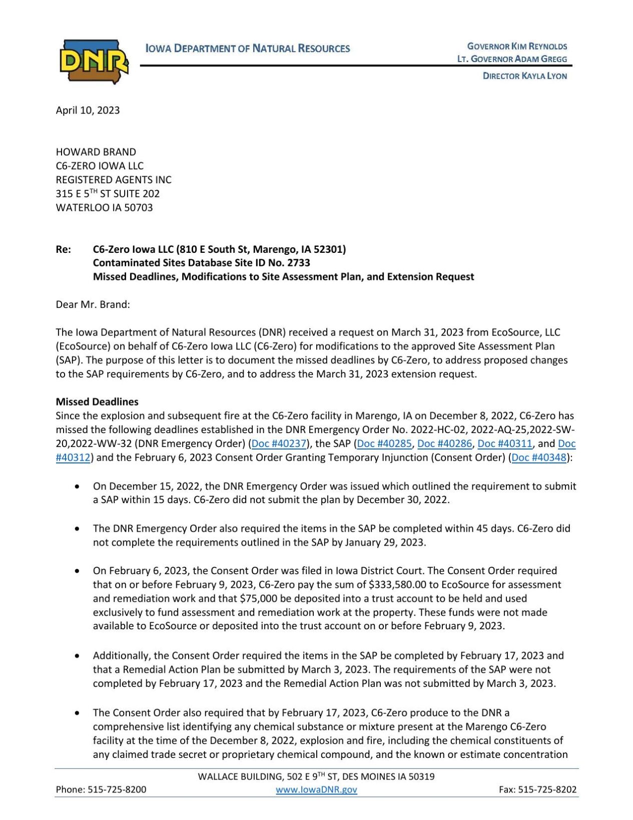 Iowa DNR denies C6-Zero's extension request to comply with cleanup ...
