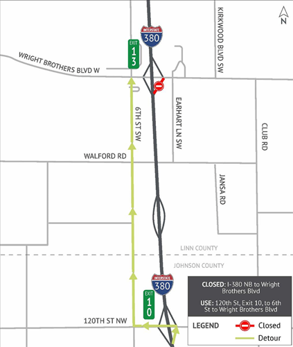 Cedar Rapids drivers: I-380 Wright Brothers exit closed overnight ...