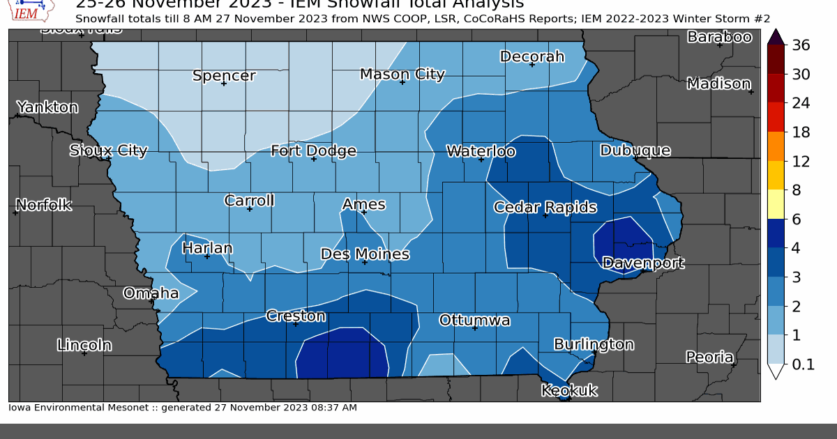 The first wide-spread snowfall across eastern Iowa: 11/25-11/26 ...