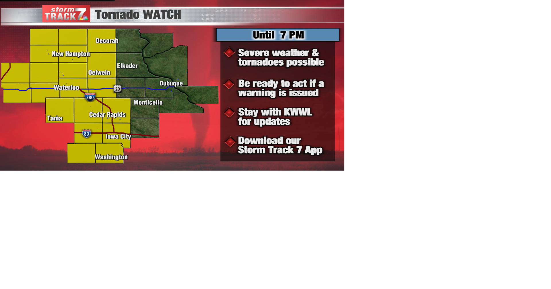 TRACKING: Tornado Watch until 7 PM Sat | Forecast | kwwl.com