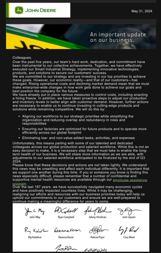 SOURCES: John Deere to lay off global production and salaried employees ...