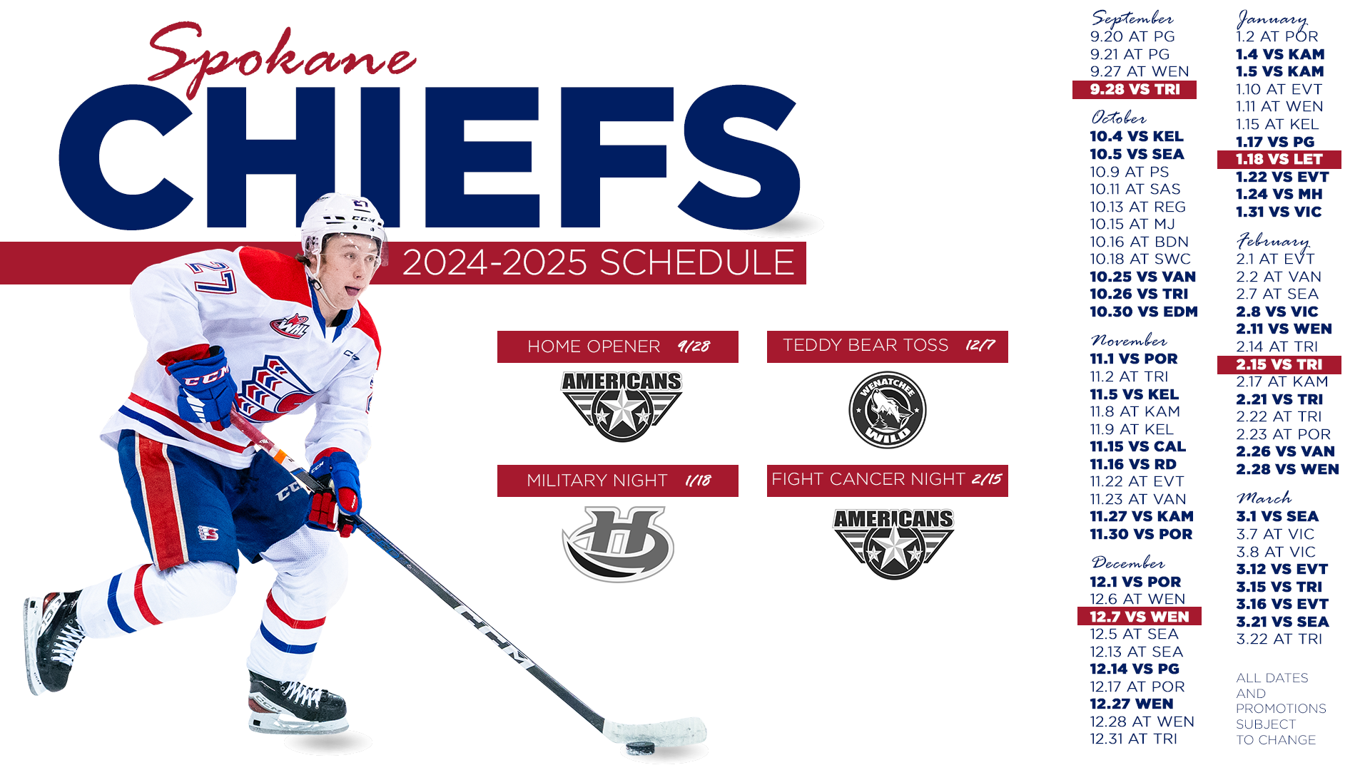 Spokane Chiefs release 2024-25 schedule | Spokane Chiefs | kxly.com