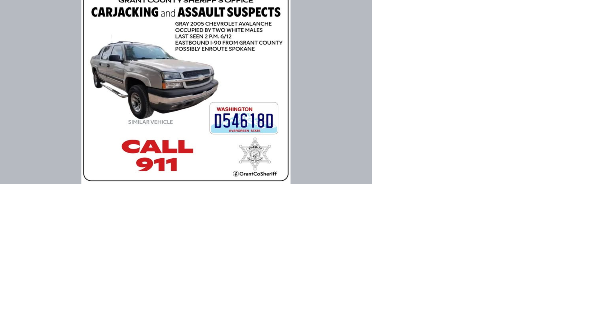 Grant County deputies searching for two men accused of assault and ...
