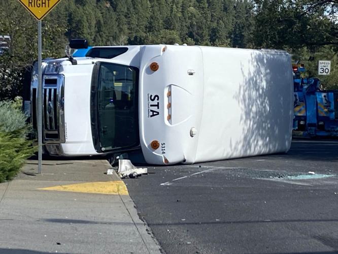 STA van flipped, blocking lanes in north Spokane | News | kxly.com