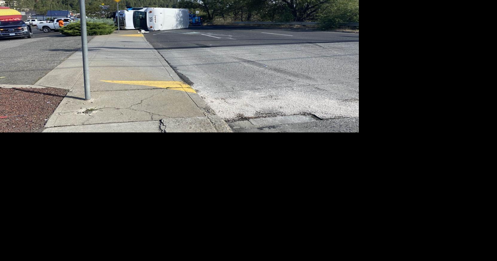 STA van flipped, blocking lanes in north Spokane | News | kxly.com