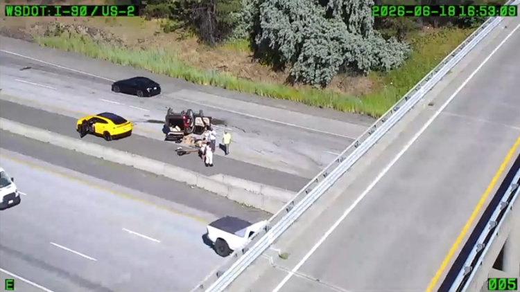 TRAFFIC ALERT: Flipped car blocking I-90 eastbound near the Highway 2 ...
