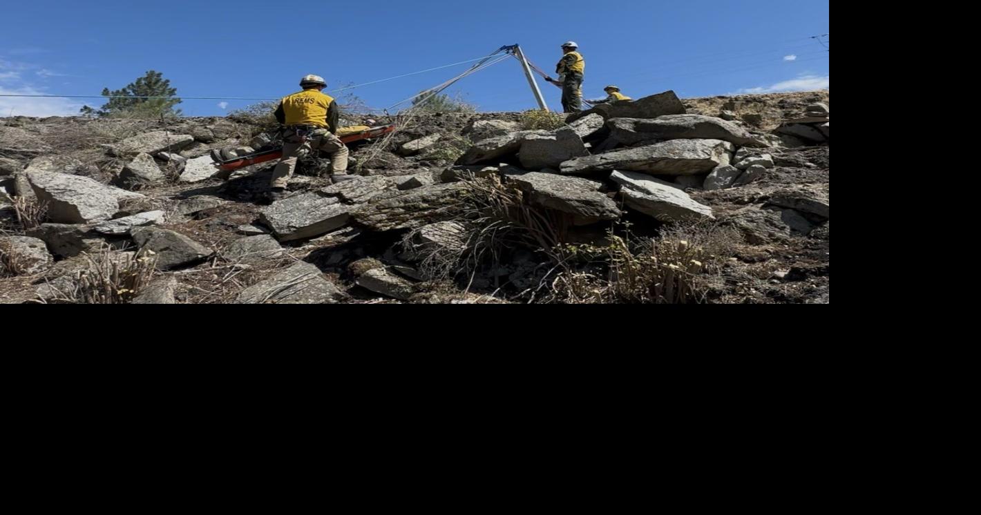 Specialized rescue team stages near Lake Spokane Fire for firefighter ...