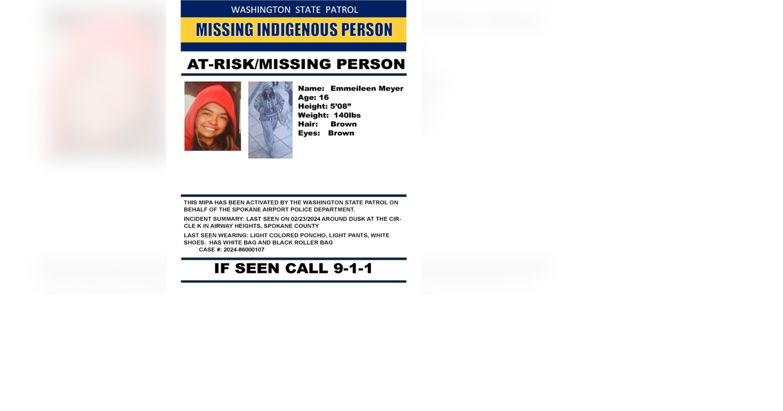 Missing Indigenous Person Alert issued for teen in Spokane County | News | kxly.com