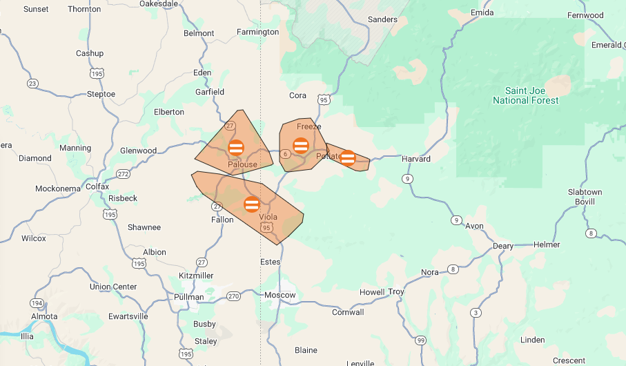 Multiple power outages impacting thousands north of Pullman, Moscow | News | kxly.com