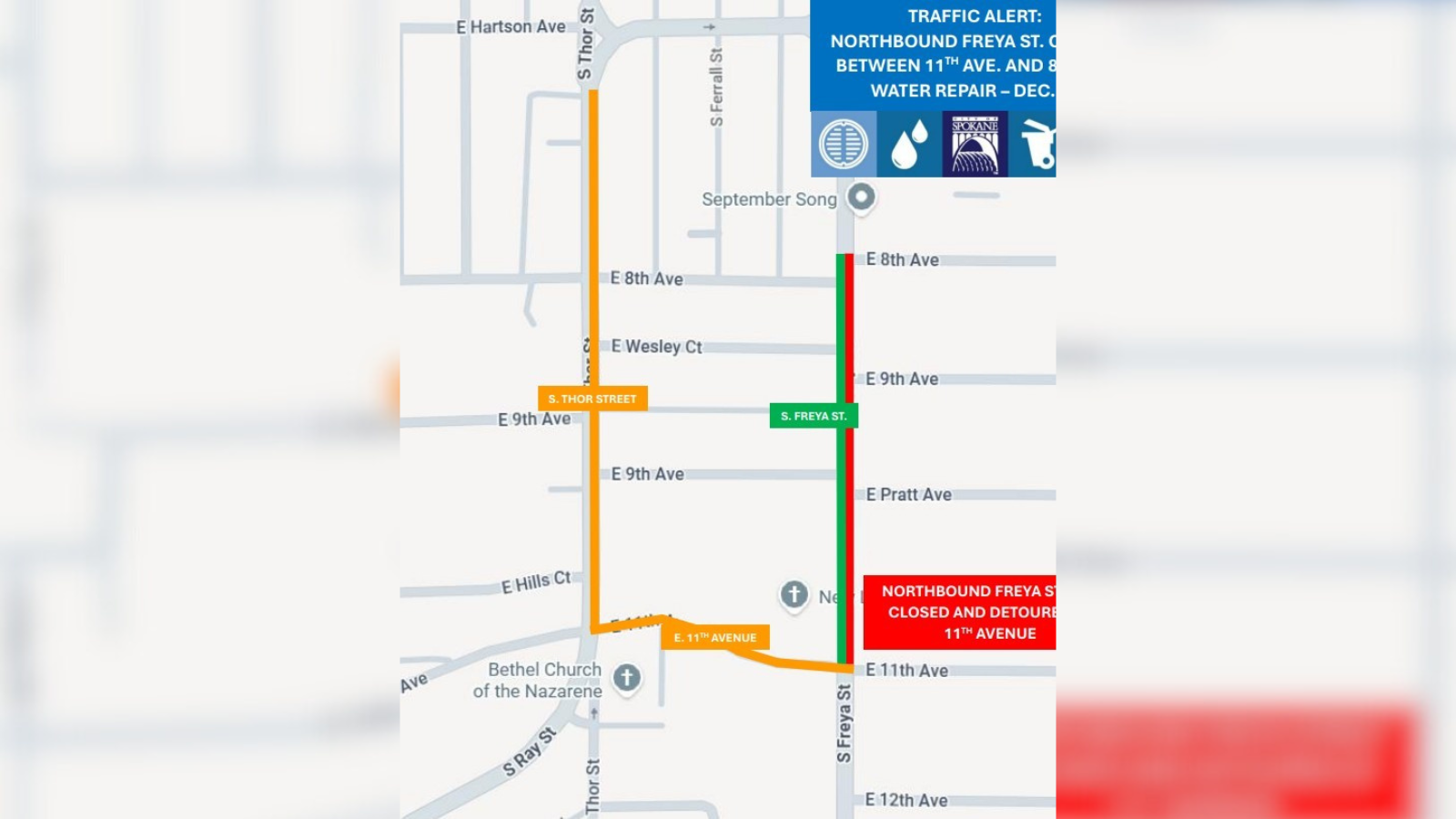 Water system repair closes part of Freya Street in Spokane on Tuesday ...
