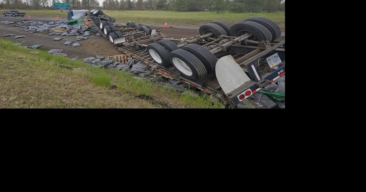 Rolled over semi-truck on I-90 south of Medical Lake | News | kxly.com