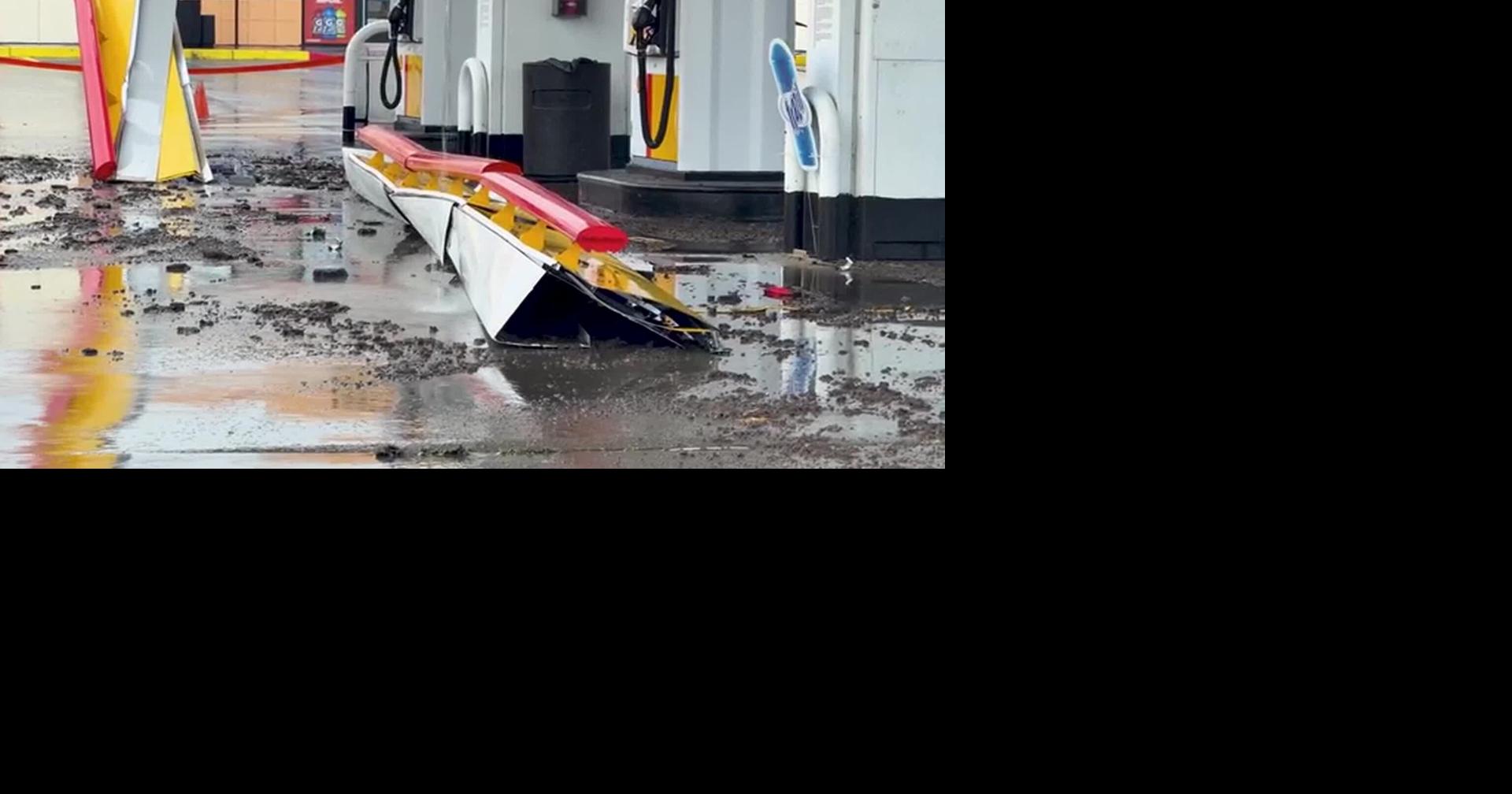 RAW: CA: STORM WINDS CAUSE GAS STATION CANOPY COLLAPSE | National ...