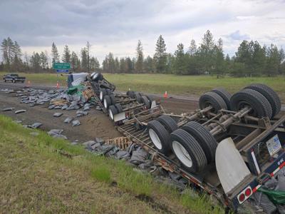 Rolled over semi-truck on I-90 south of Medical Lake | News | kxly.com