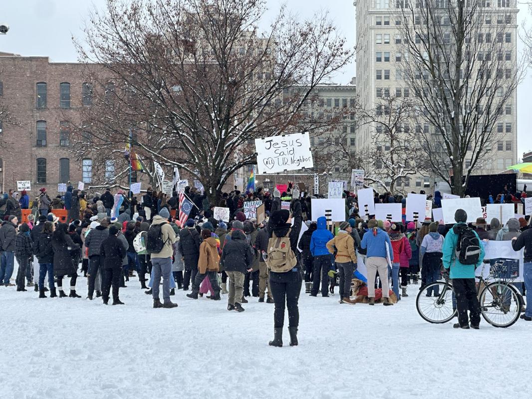 Hundreds march in downtown Spokane in protest against Trump ...