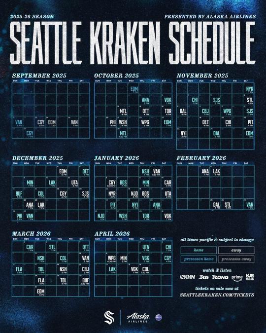 Seattle Kraken release 2025-26 schedule | Sports | kxly.com