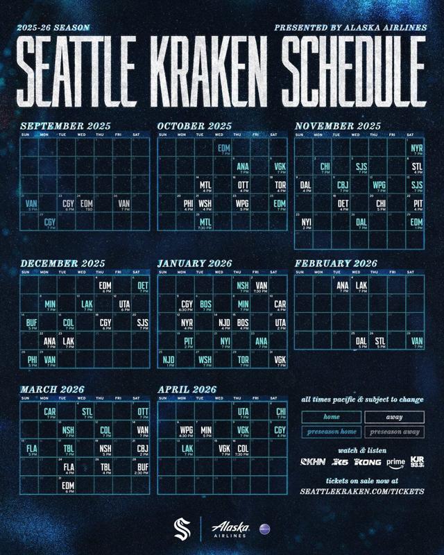 Seattle Kraken release 2025-26 schedule | Sports | kxly.com