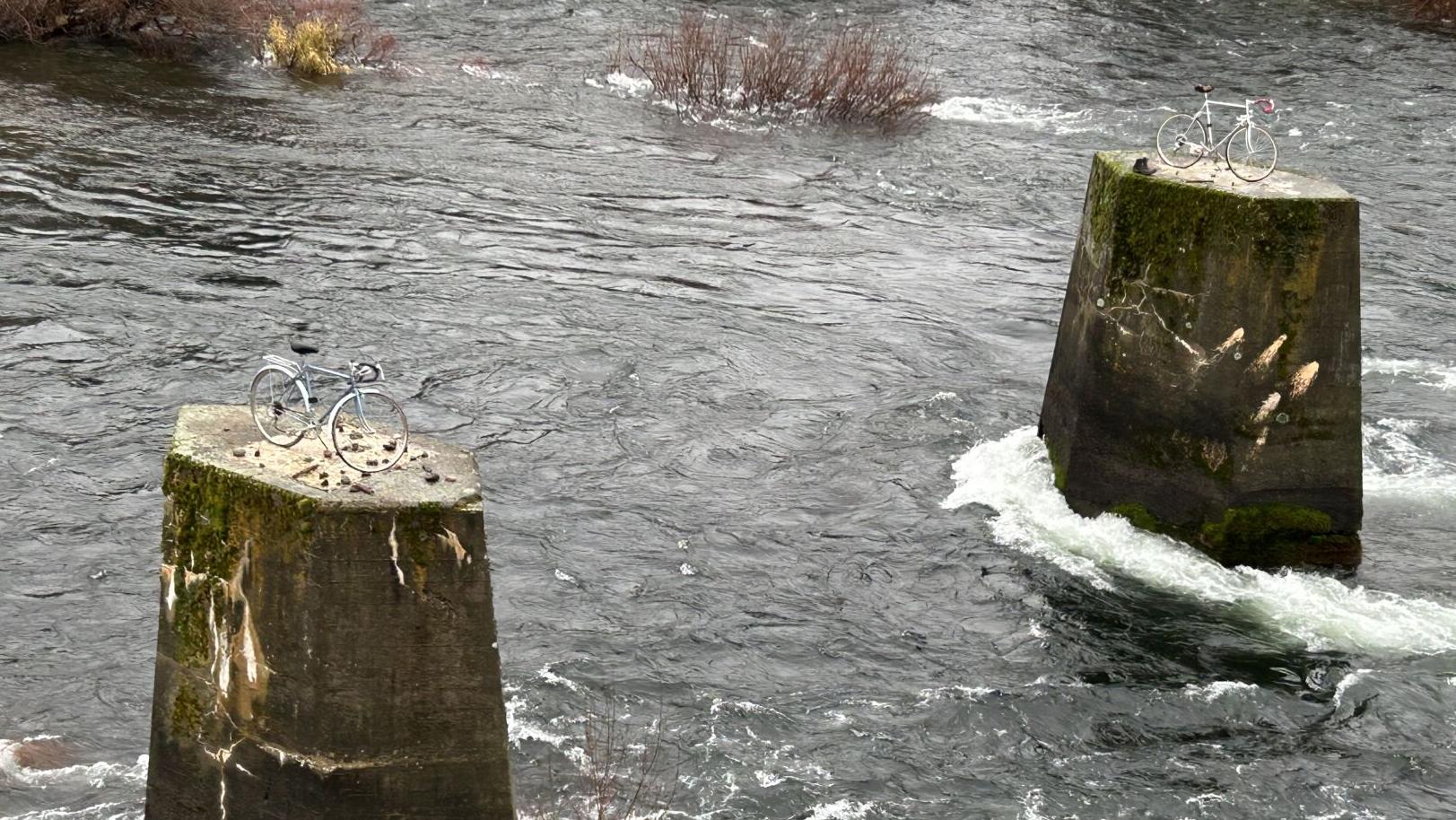 Second bicycle appears on old Spokane River trestle pier | 92.9 ZZU ...