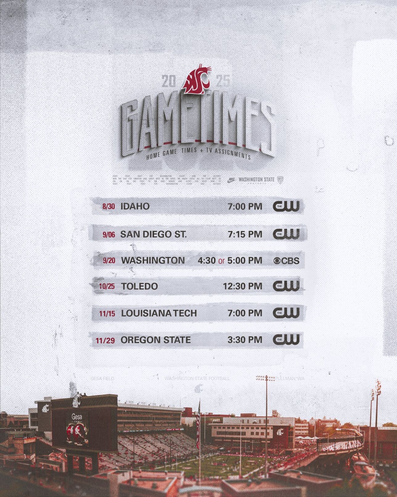 WSU releases TV schedule for home football games this fall | WSU ...