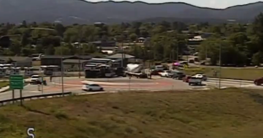 Rolled semi-truck blocking Barker Road roundabout in Liberty Lake ...