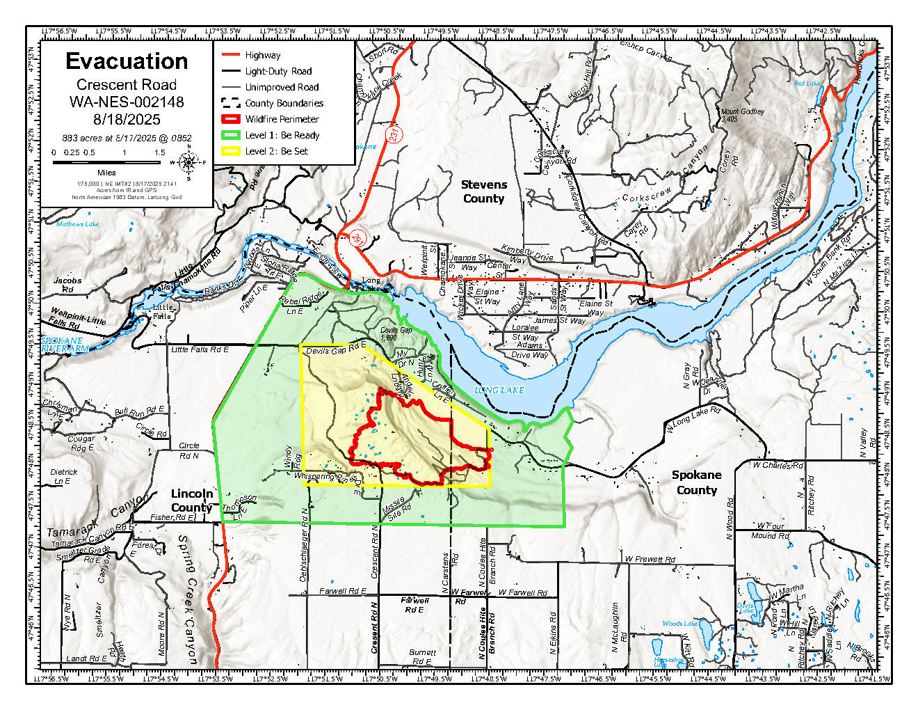 Evacuation levels reduced in fire burning along Lincoln, Spokane County ...
