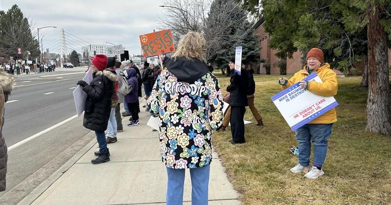 Protesters gather outside Rep. Baumgartner's office in national ...